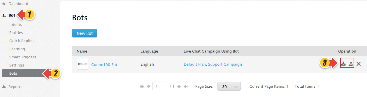 Import and Export Comm100 Bot
